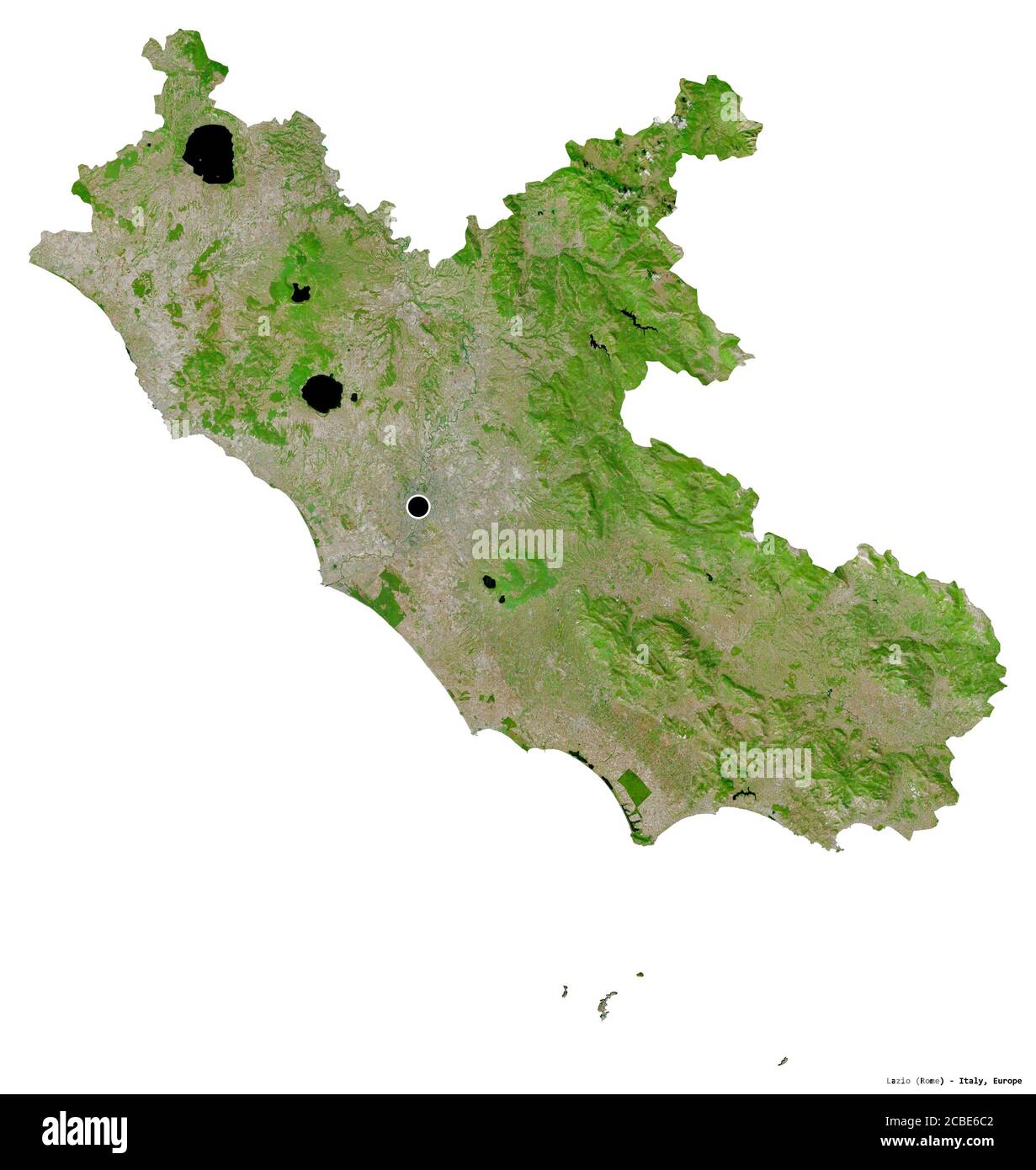 Shape of Lazio, region of Italy, with its capital isolated on white ...