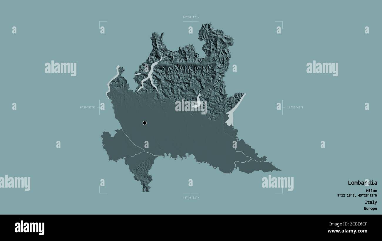 Area of Lombardia, region of Italy, isolated on a solid background in a ...