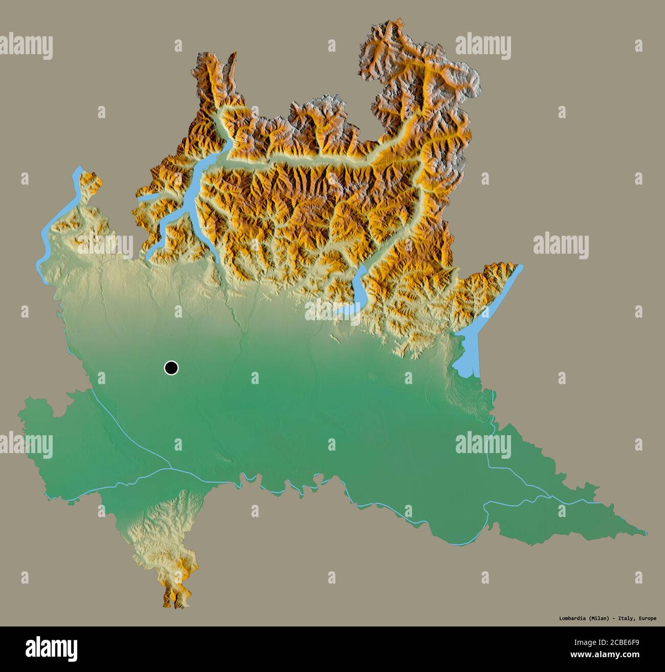 Shape of Lombardia, region of Italy, with its capital isolated on a ...