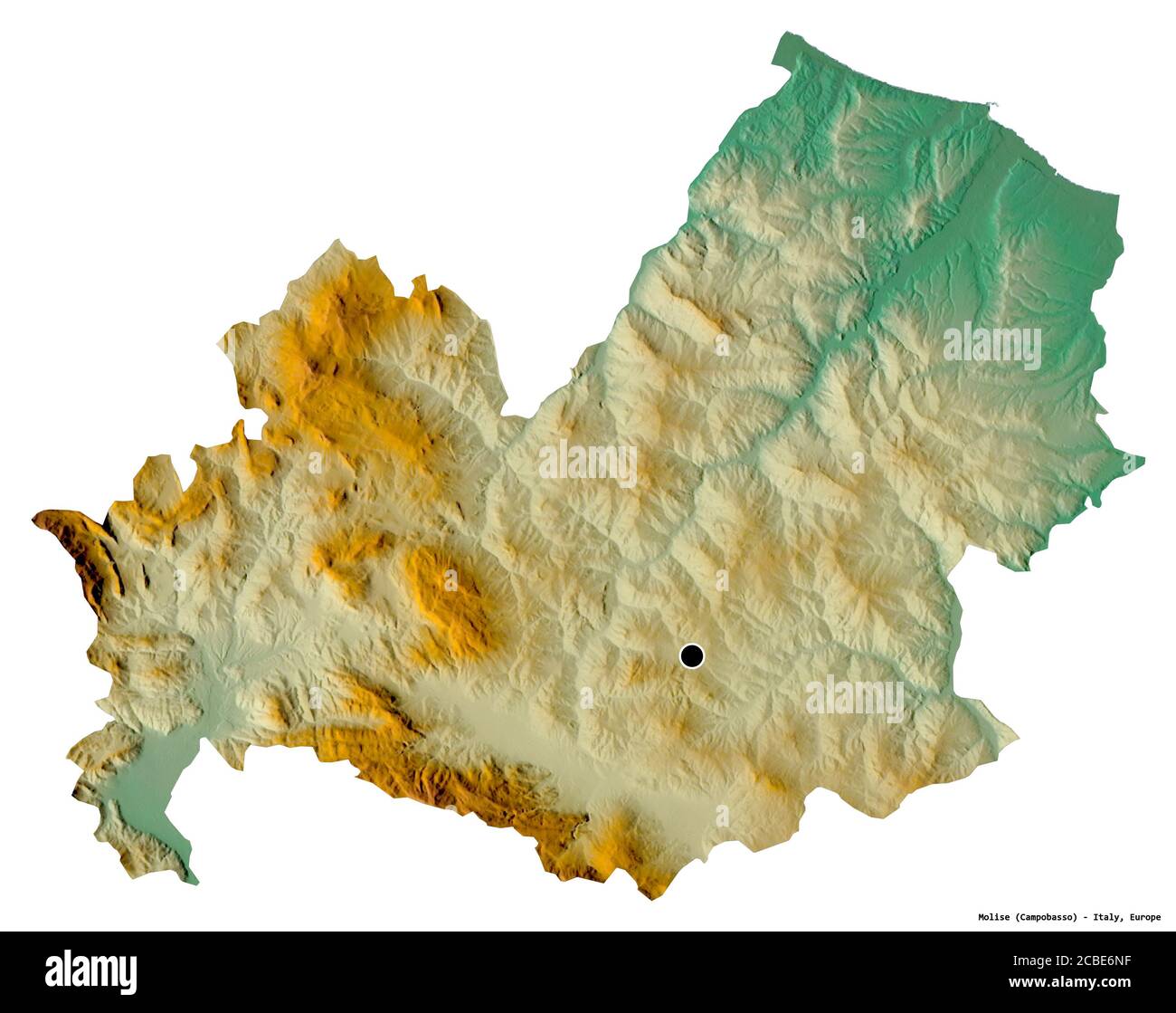 Shape of Molise, region of Italy, with its capital isolated on white ...