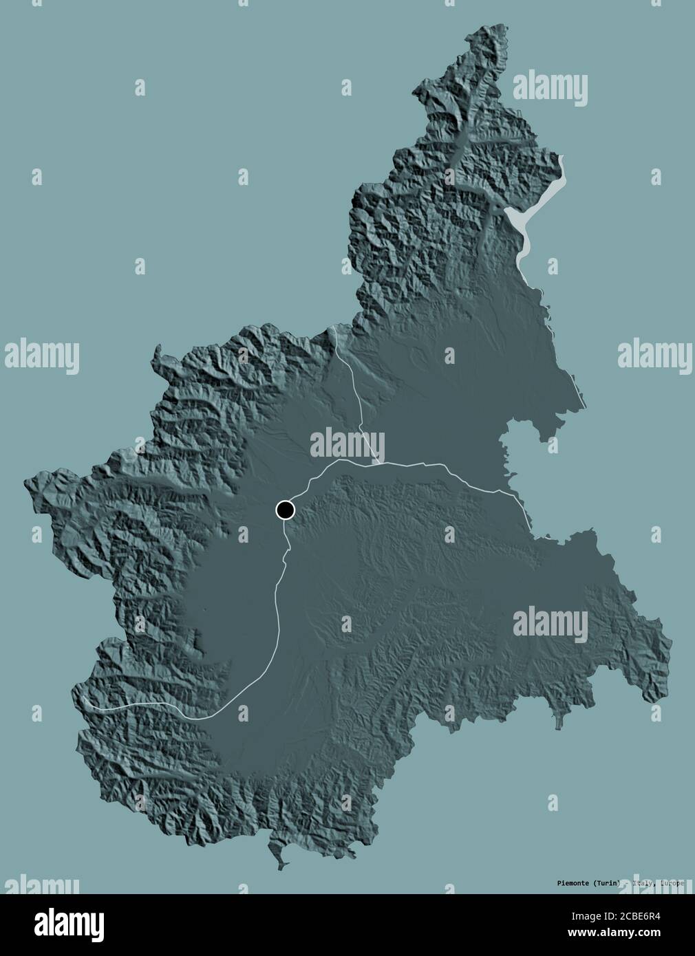 Shape of Piemonte, region of Italy, with its capital isolated on a ...