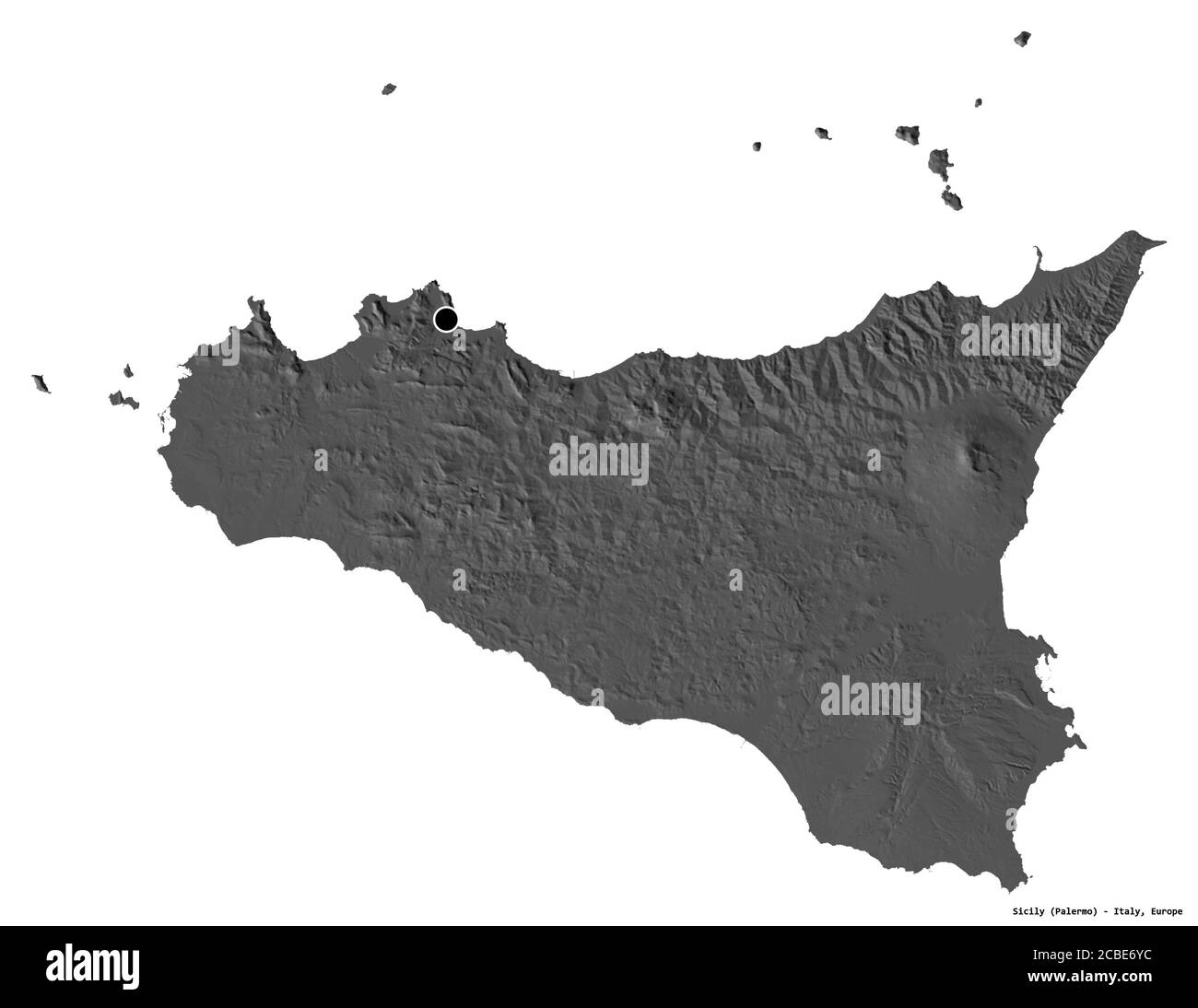 Shape of Sicily, autonomous region of Italy, with its capital isolated ...