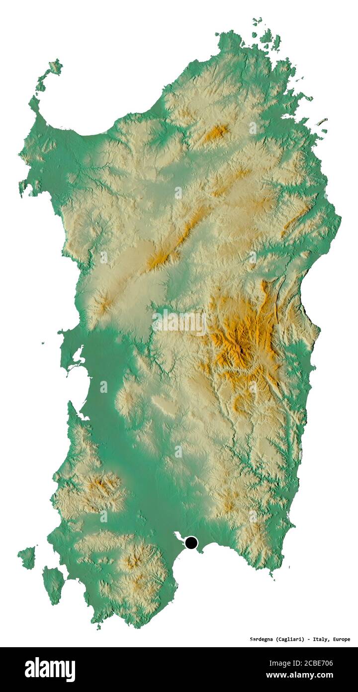 Shape of Sardegna, autonomous region of Italy, with its capital ...