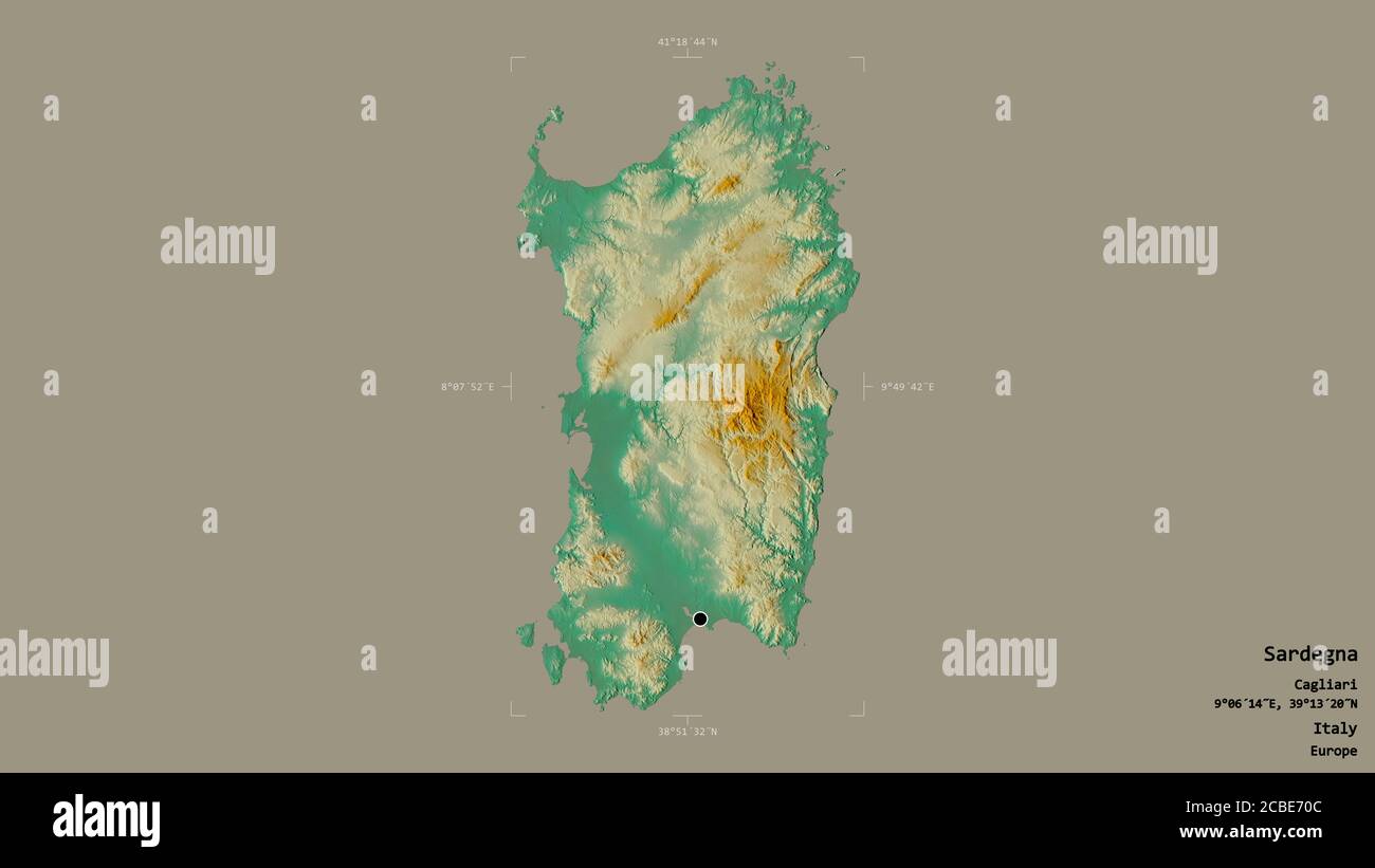 Area of Sardegna, autonomous region of Italy, isolated on a solid ...