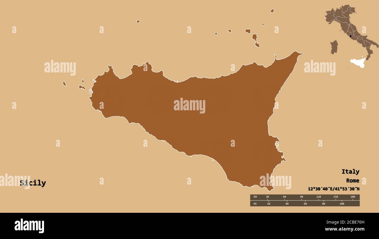 Shape of Sicily, autonomous region of Italy, with its capital isolated ...