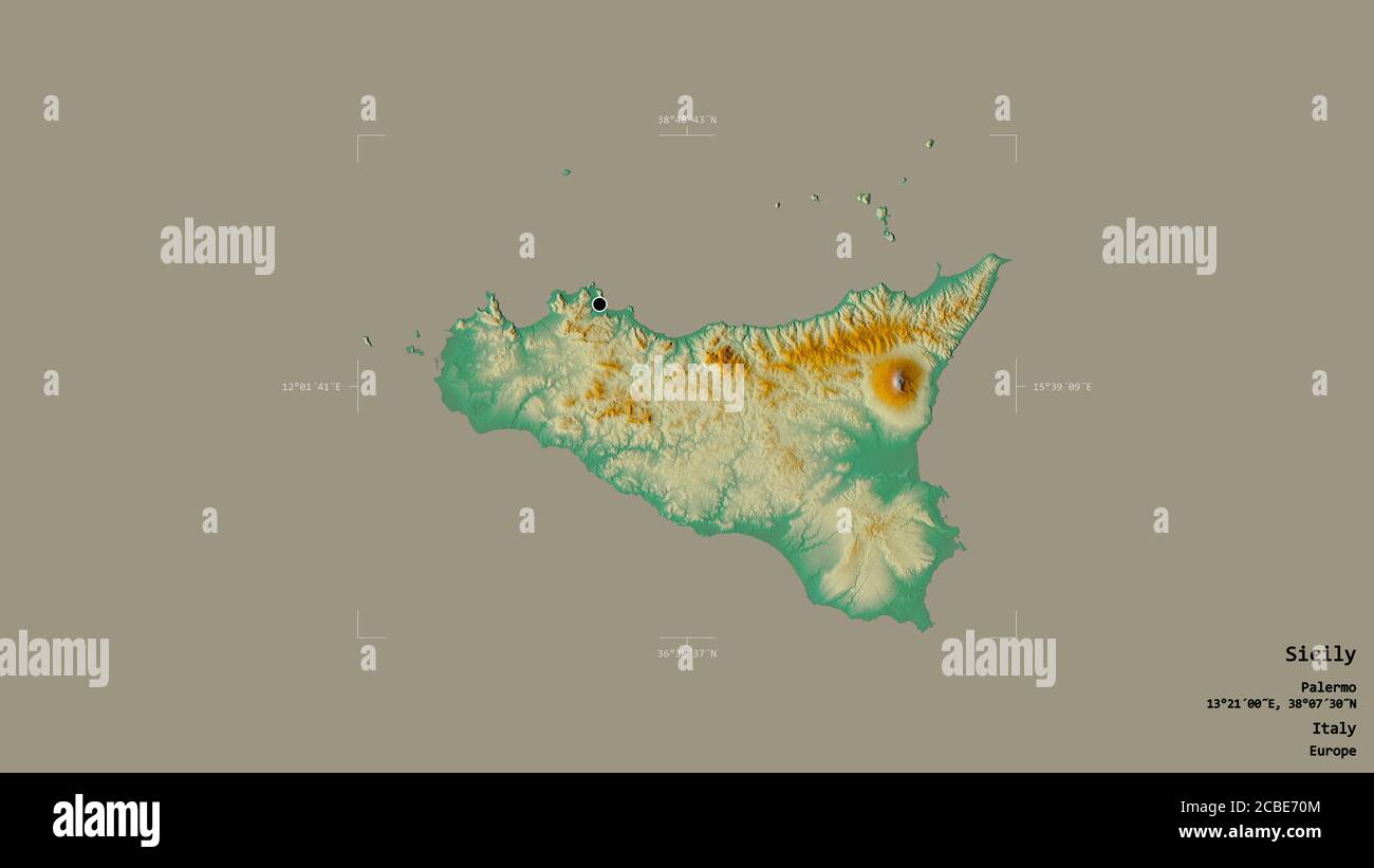Area of Sicily, autonomous region of Italy, isolated on a solid ...