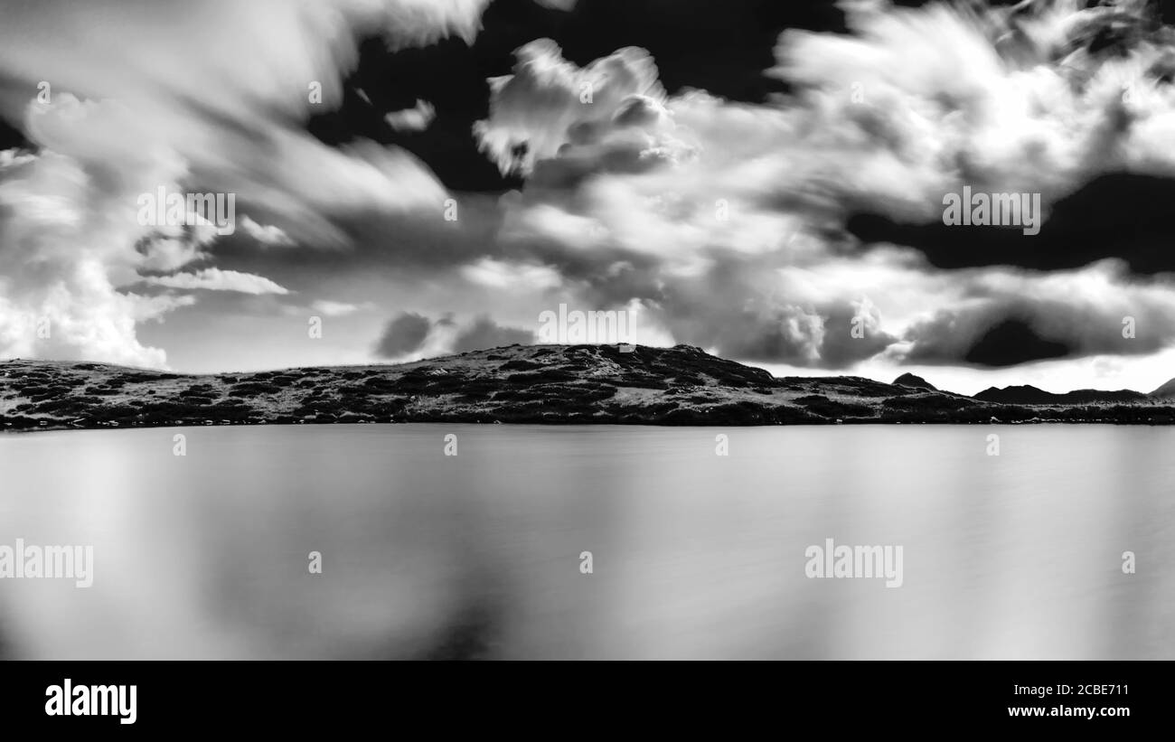 Black and white landscape at sunset in the Alps mountains, Italy Stock ...