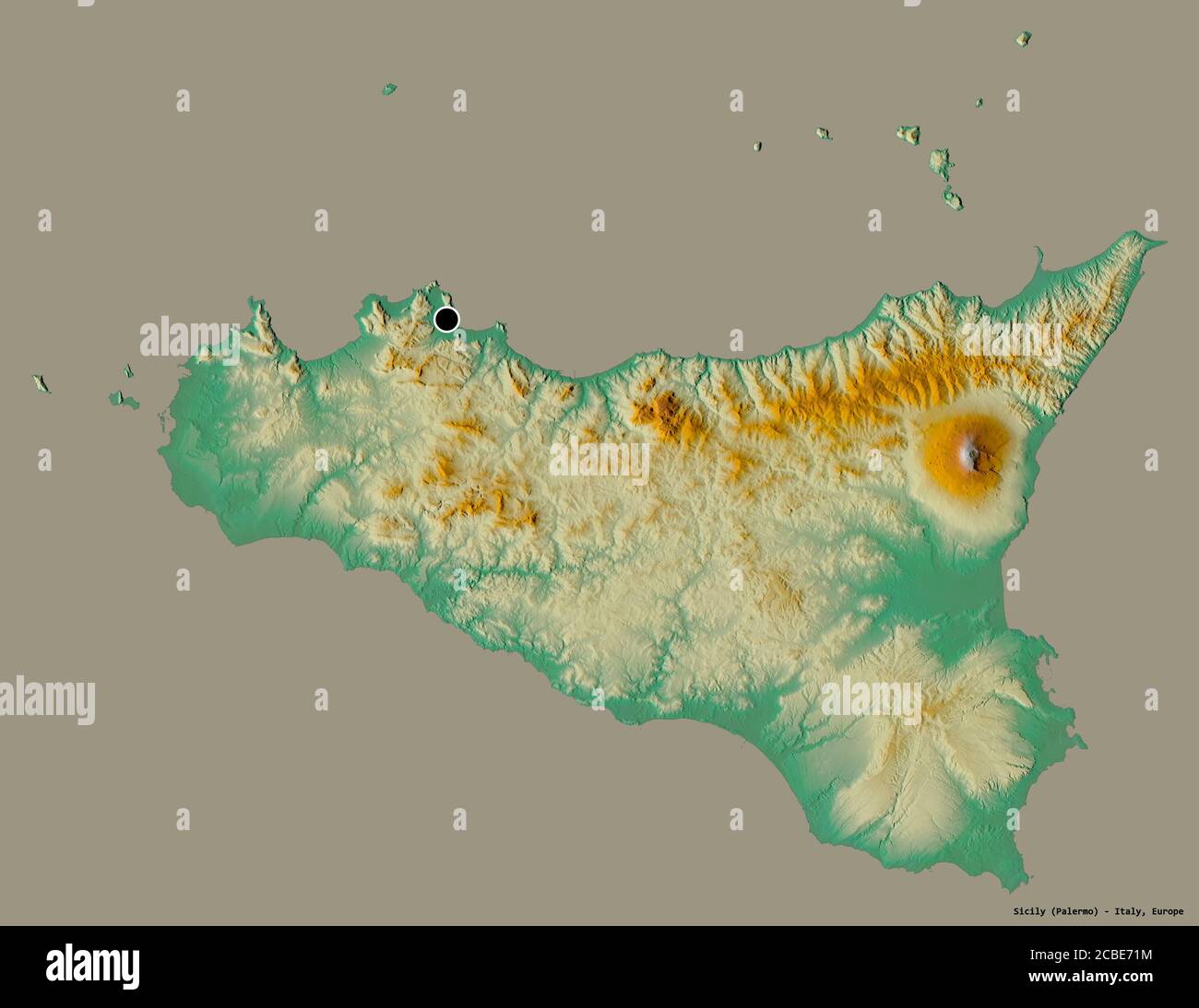 Shape of Sicily, autonomous region of Italy, with its capital isolated ...