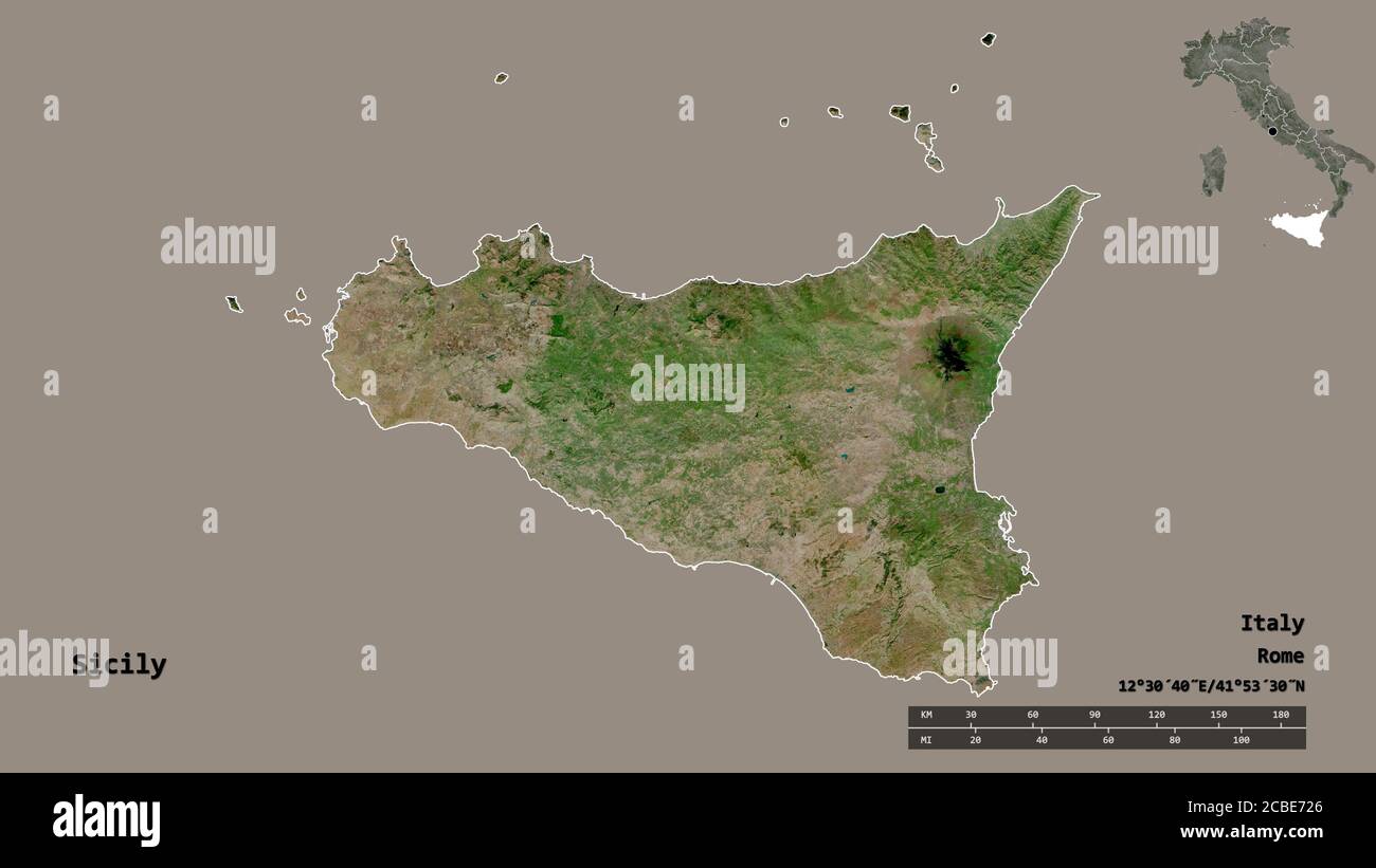 Shape of Sicily, autonomous region of Italy, with its capital isolated ...