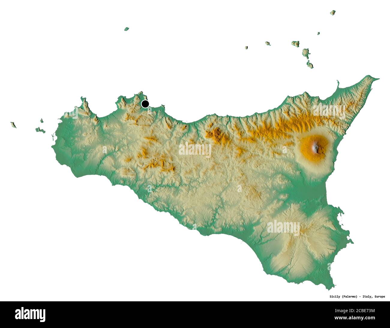 Shape of Sicily, autonomous region of Italy, with its capital isolated ...