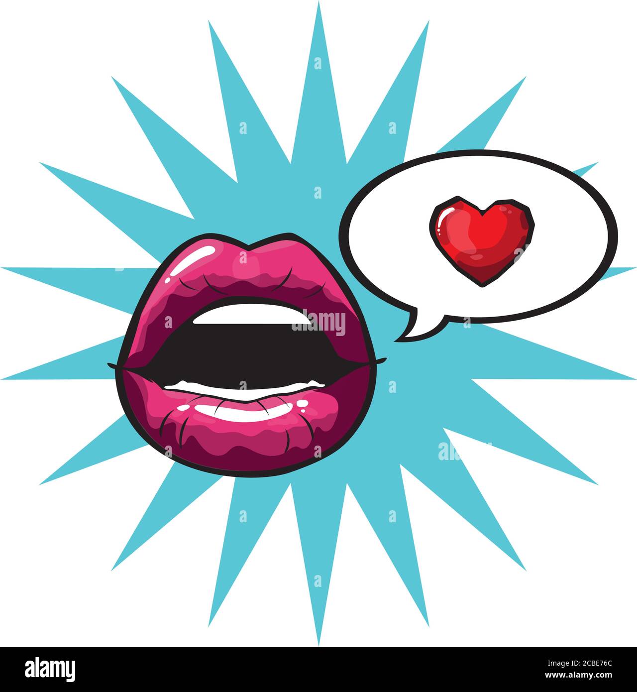 female and pink pop art mouth with explosion bubble and heart design of ...