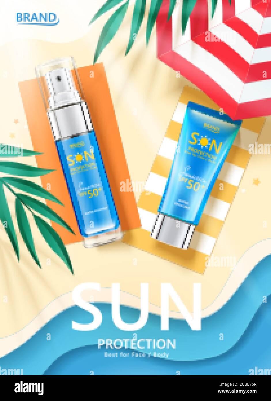 Top view sunscreen products Stock Vector Images - Alamy