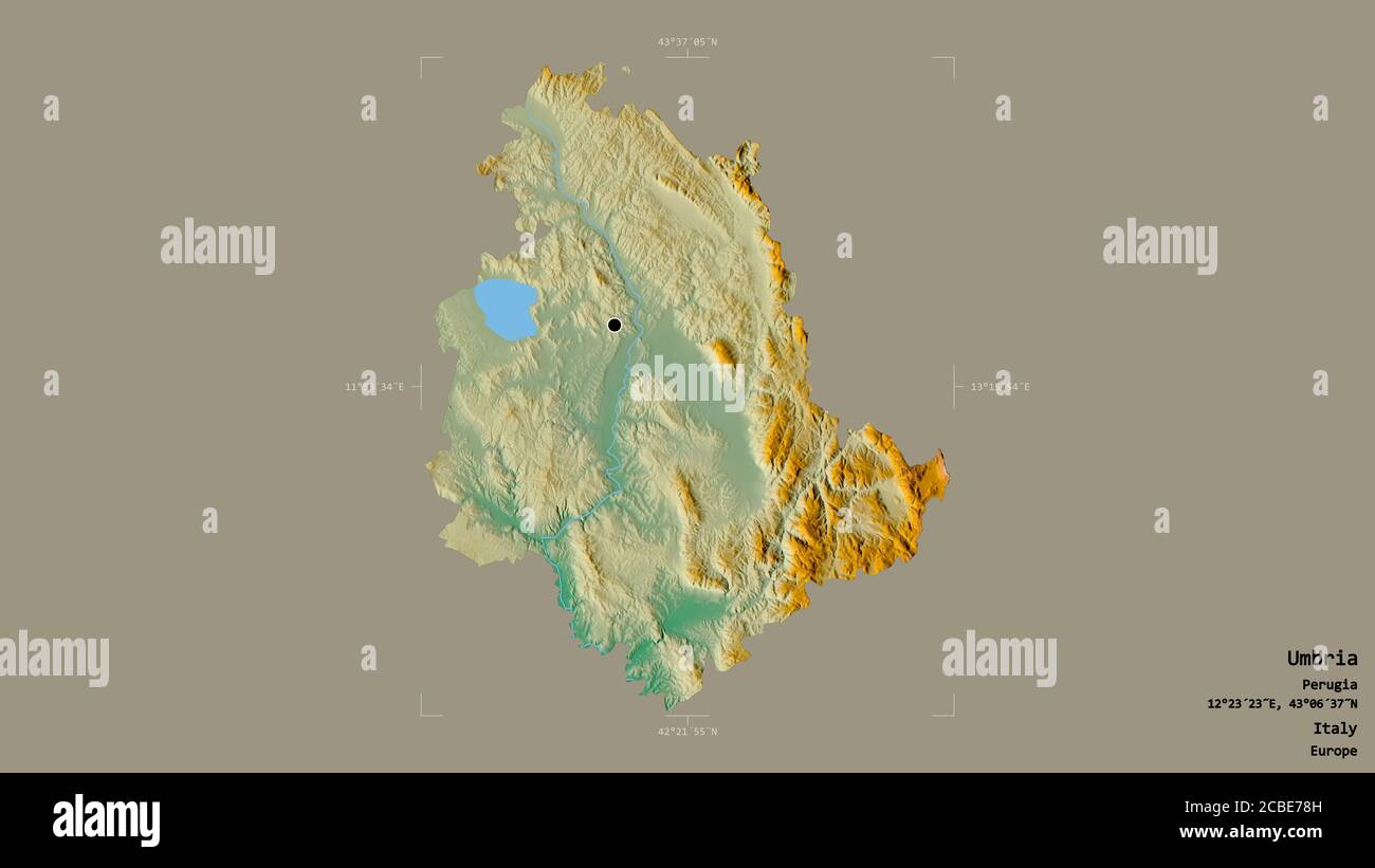 Area of Umbria, region of Italy, isolated on a solid background in a ...
