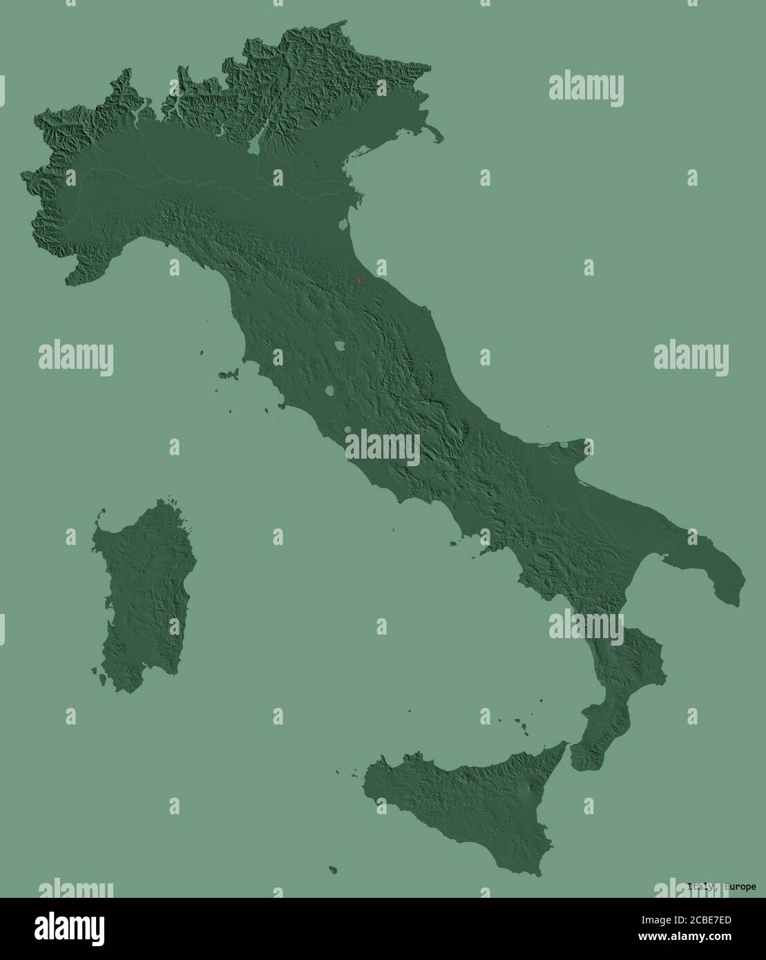 Shape of Italy with its capital isolated on a solid color background ...