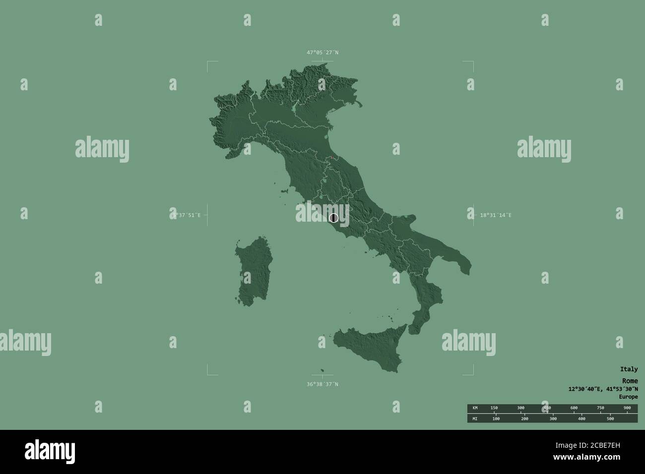 Area of Italy isolated on a solid background in a georeferenced ...