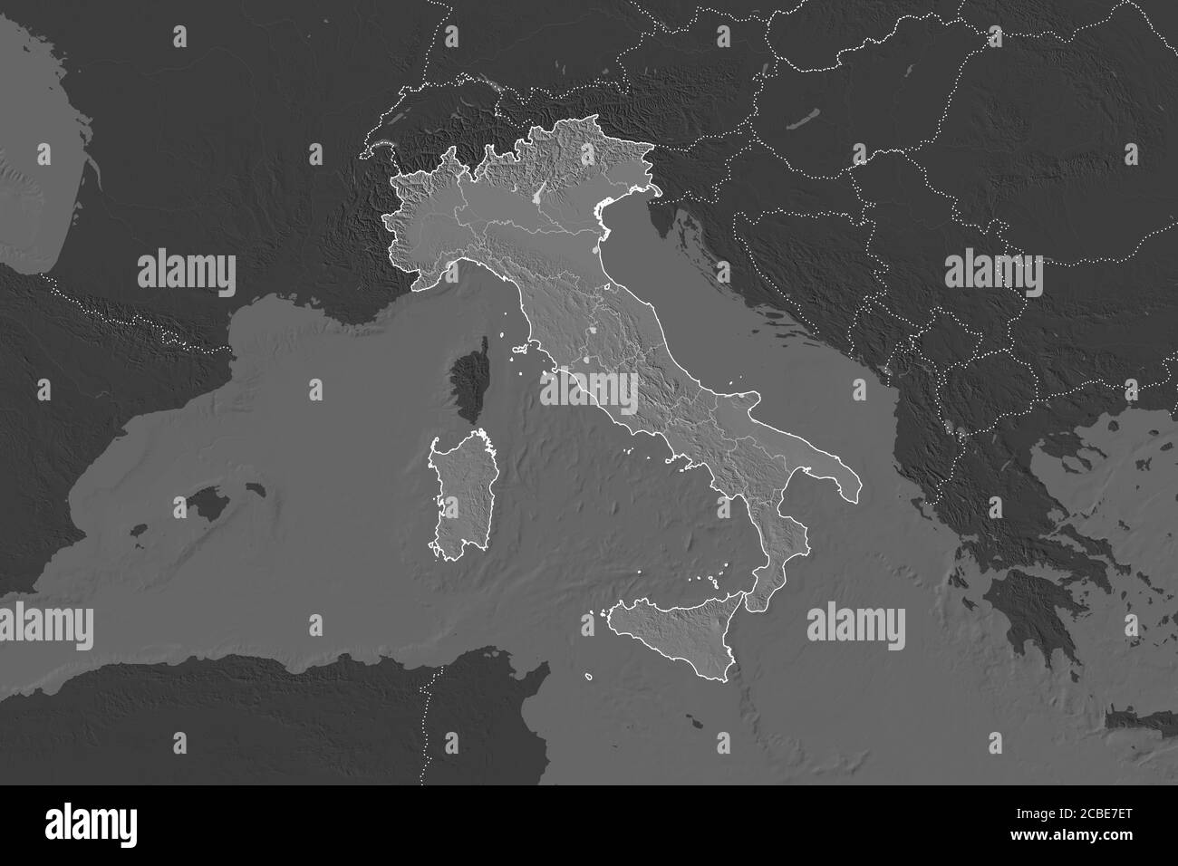 Shape of Italy separated by the desaturation of neighboring areas ...