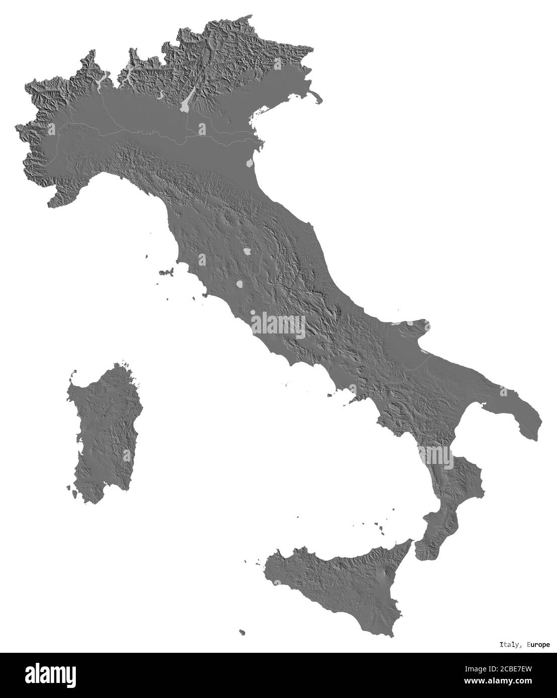 Shape of Italy with its capital isolated on white background. Bilevel ...