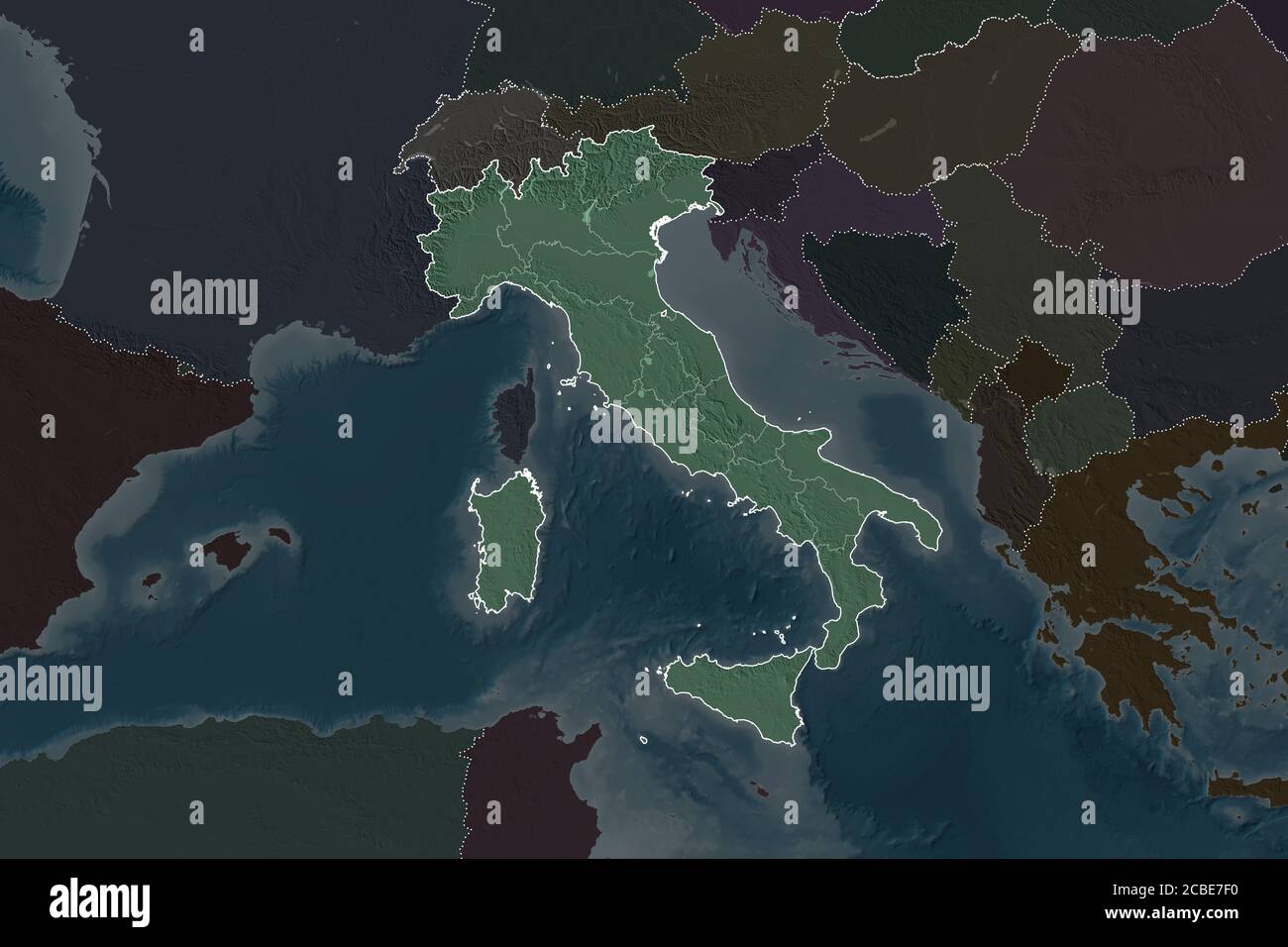 Shape of Italy separated by the desaturation of neighboring areas ...