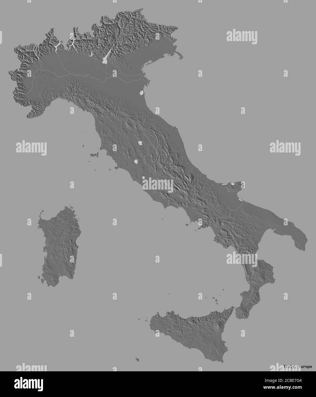 Shape of Italy with its capital isolated on a solid color background ...