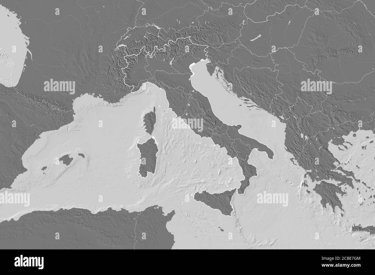 Extended area of Italy with country outline, international and regional ...