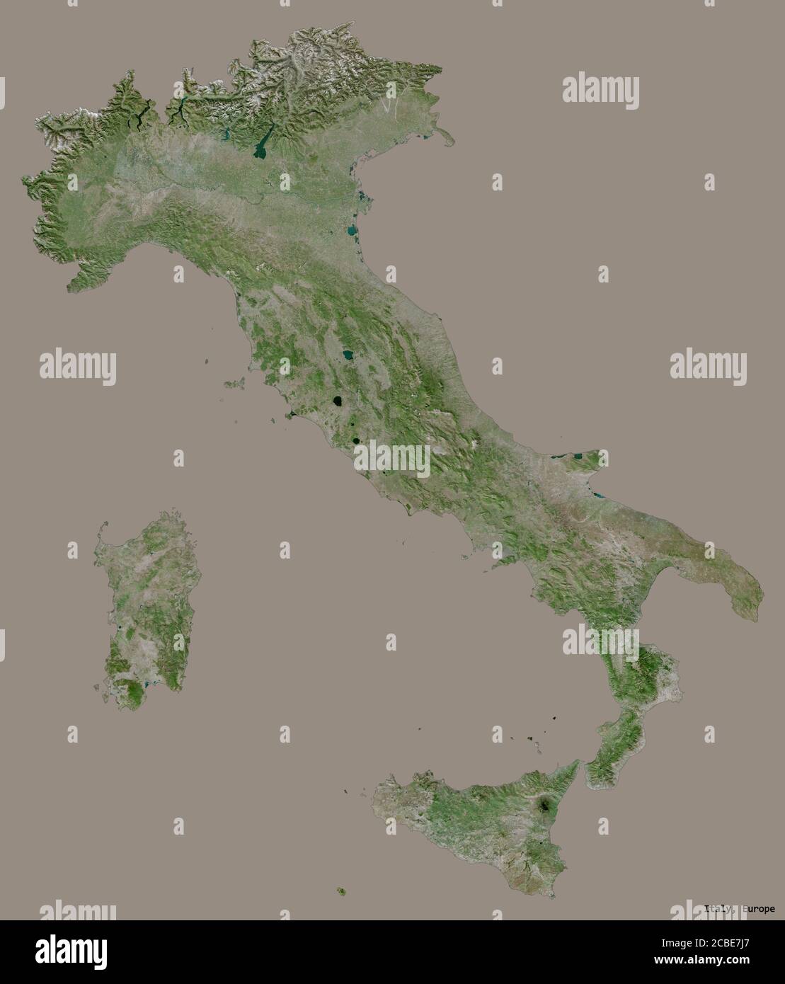 Shape of Italy with its capital isolated on a solid color background ...