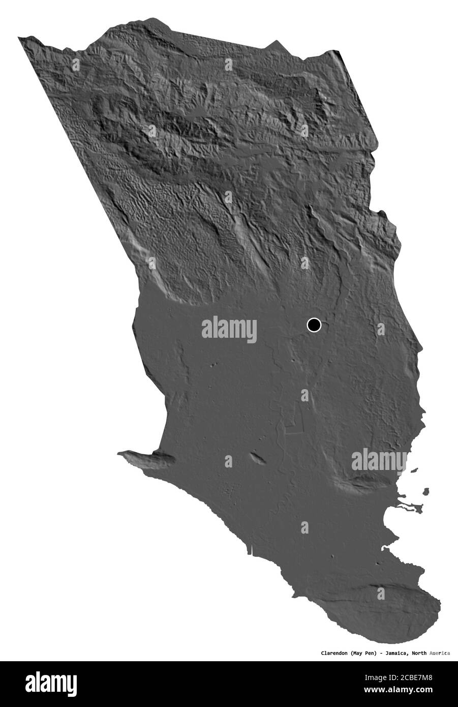Shape of Clarendon, parish of Jamaica, with its capital isolated on ...