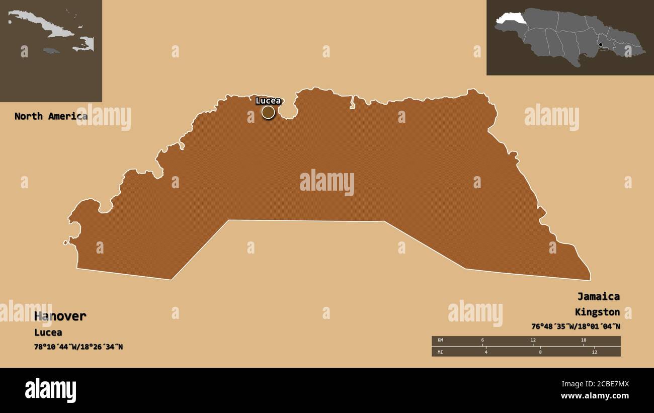 Shape of Hanover, parish of Jamaica, and its capital. Distance scale ...