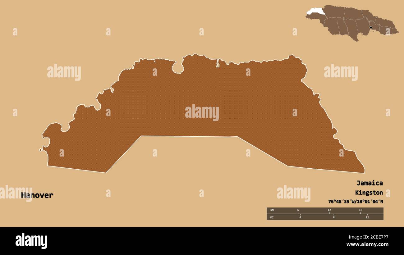 Shape of Hanover, parish of Jamaica, with its capital isolated on solid ...