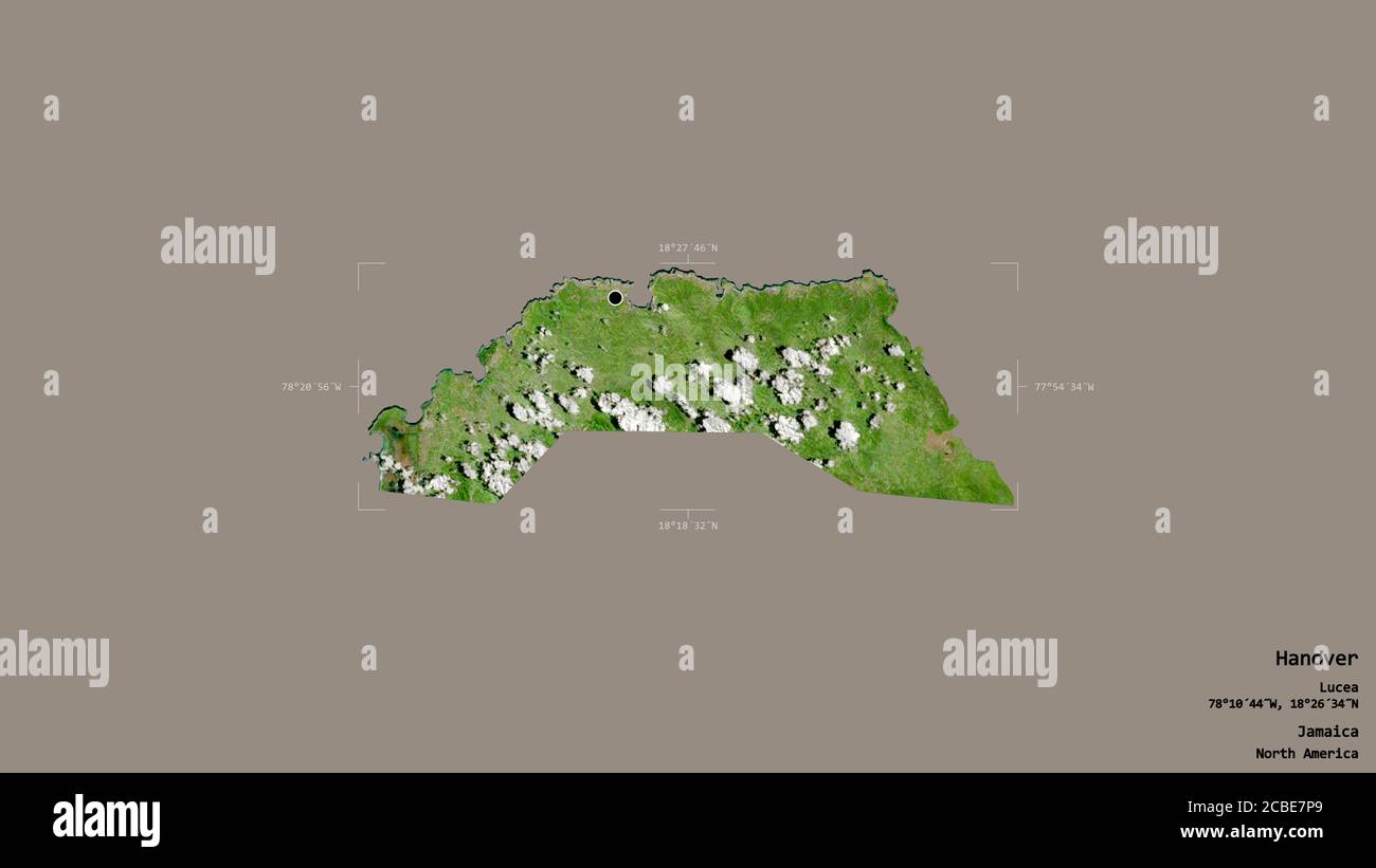 Area of Hanover, parish of Jamaica, isolated on a solid background in a ...
