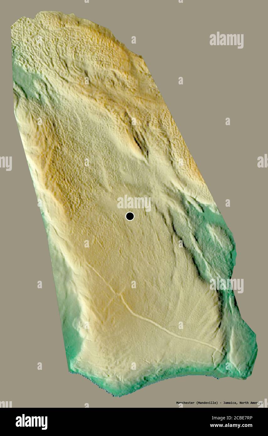 Shape of Manchester, parish of Jamaica, with its capital isolated on a ...