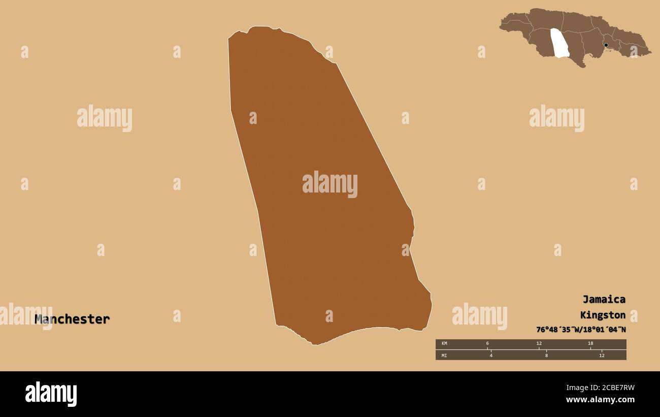 Shape of Manchester, parish of Jamaica, with its capital isolated on ...