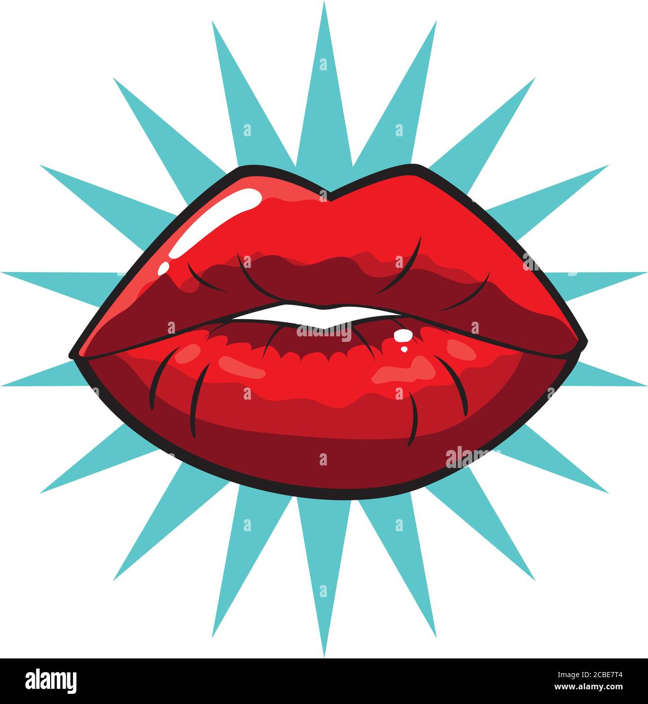 female and red pop art mouth with explosion design of retro lips ...
