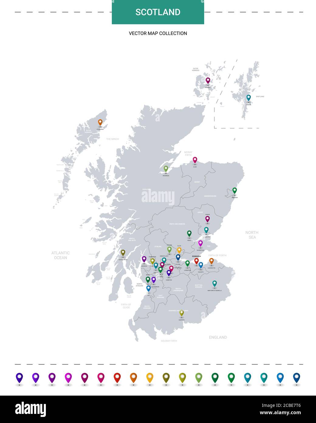 Scotland map with location pointer marks. Infographic vector template ...