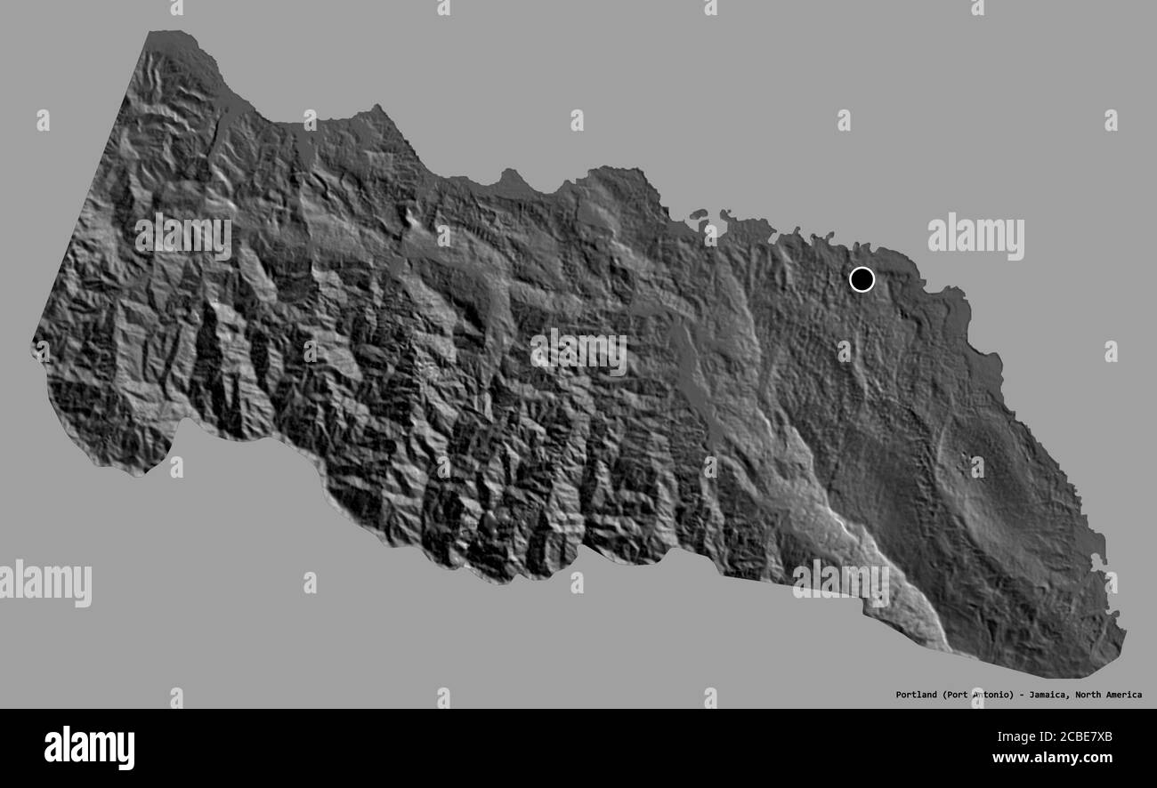 Shape of Portland, parish of Jamaica, with its capital isolated on a ...