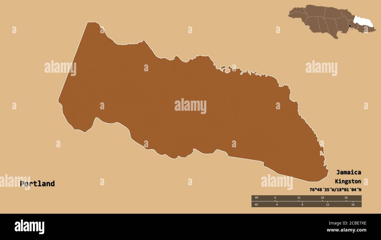 Shape of Portland, parish of Jamaica, with its capital isolated on ...