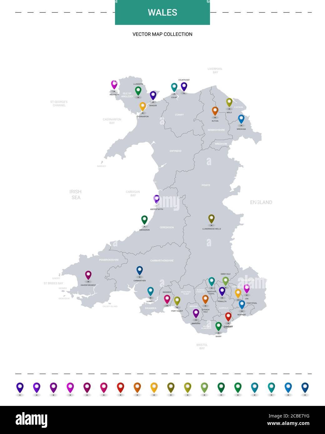 Wales map with location pointer marks. Infographic vector template ...