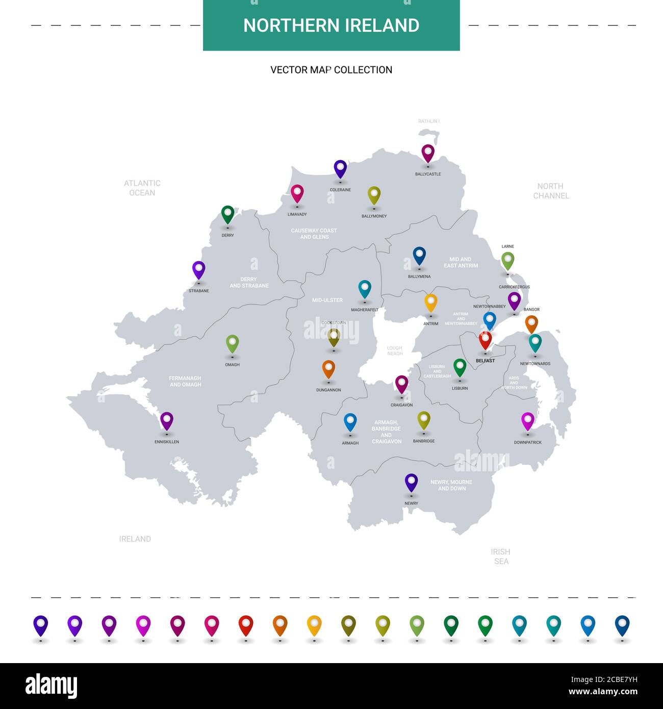 Northern Ireland map with location pointer marks. Infographic vector ...