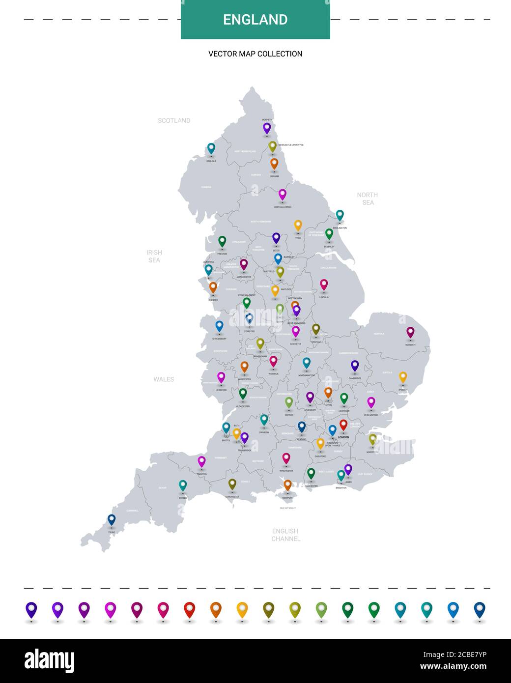 England map with location pointer marks. Infographic vector template ...