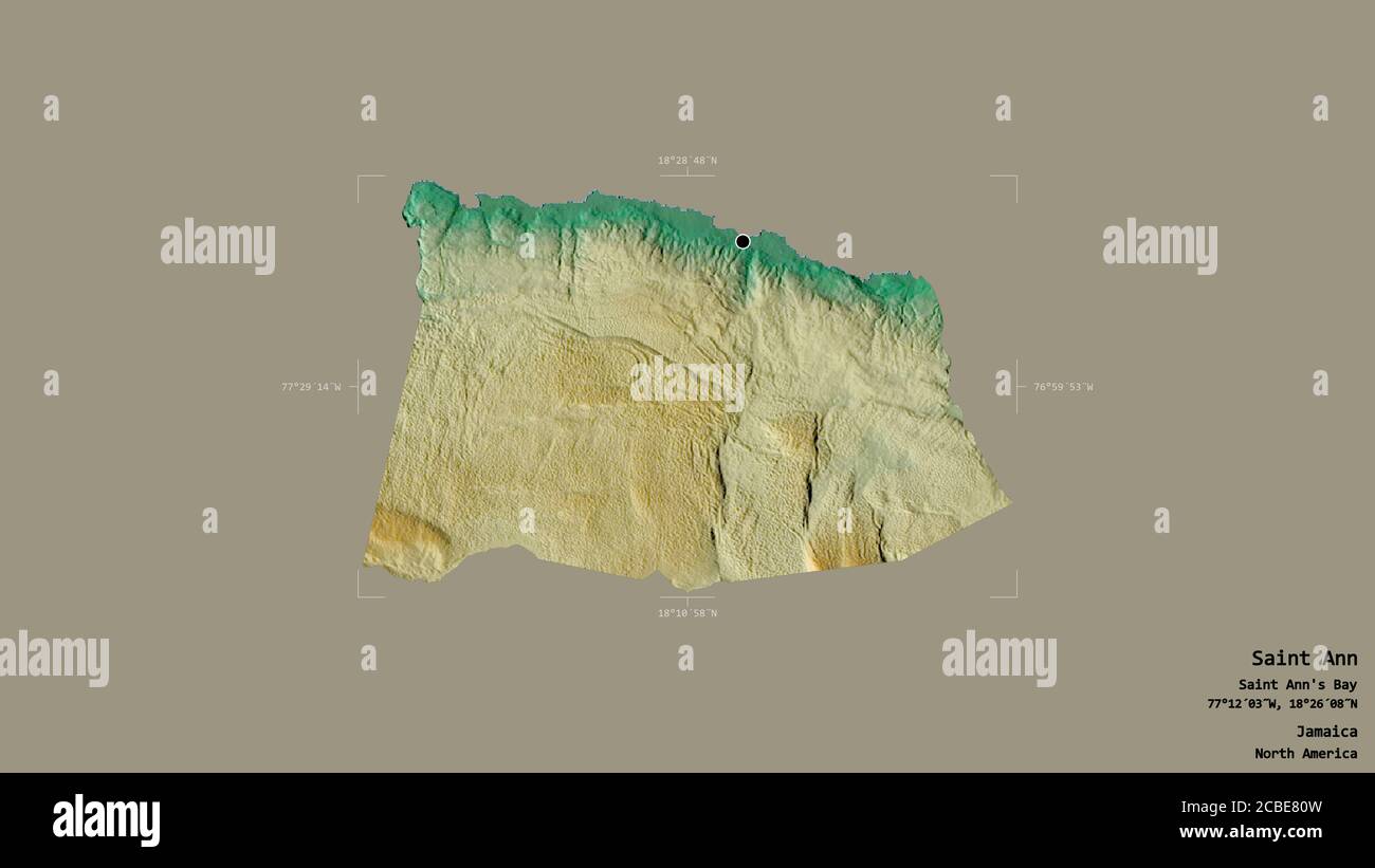Area of Saint Ann, parish of Jamaica, isolated on a solid background in ...