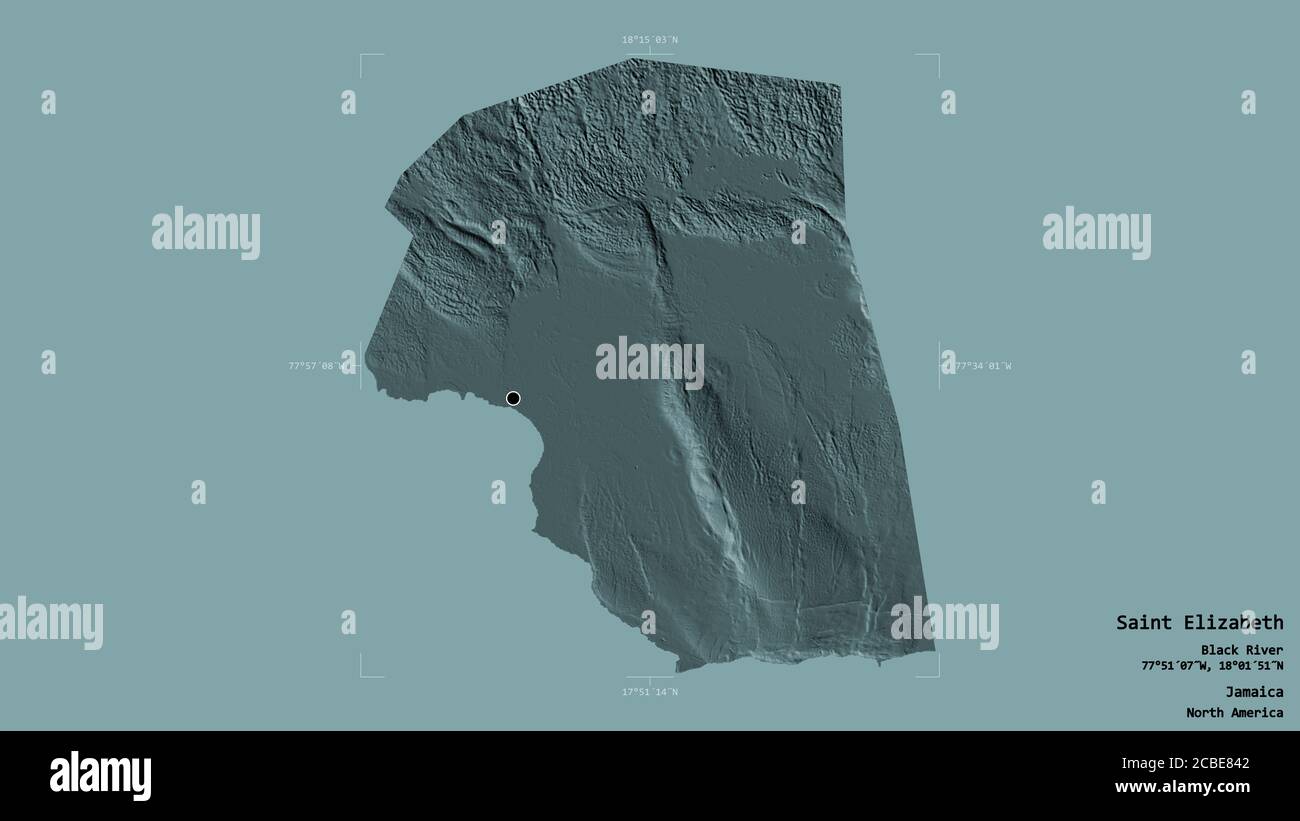 Area of Saint Elizabeth, parish of Jamaica, isolated on a solid ...