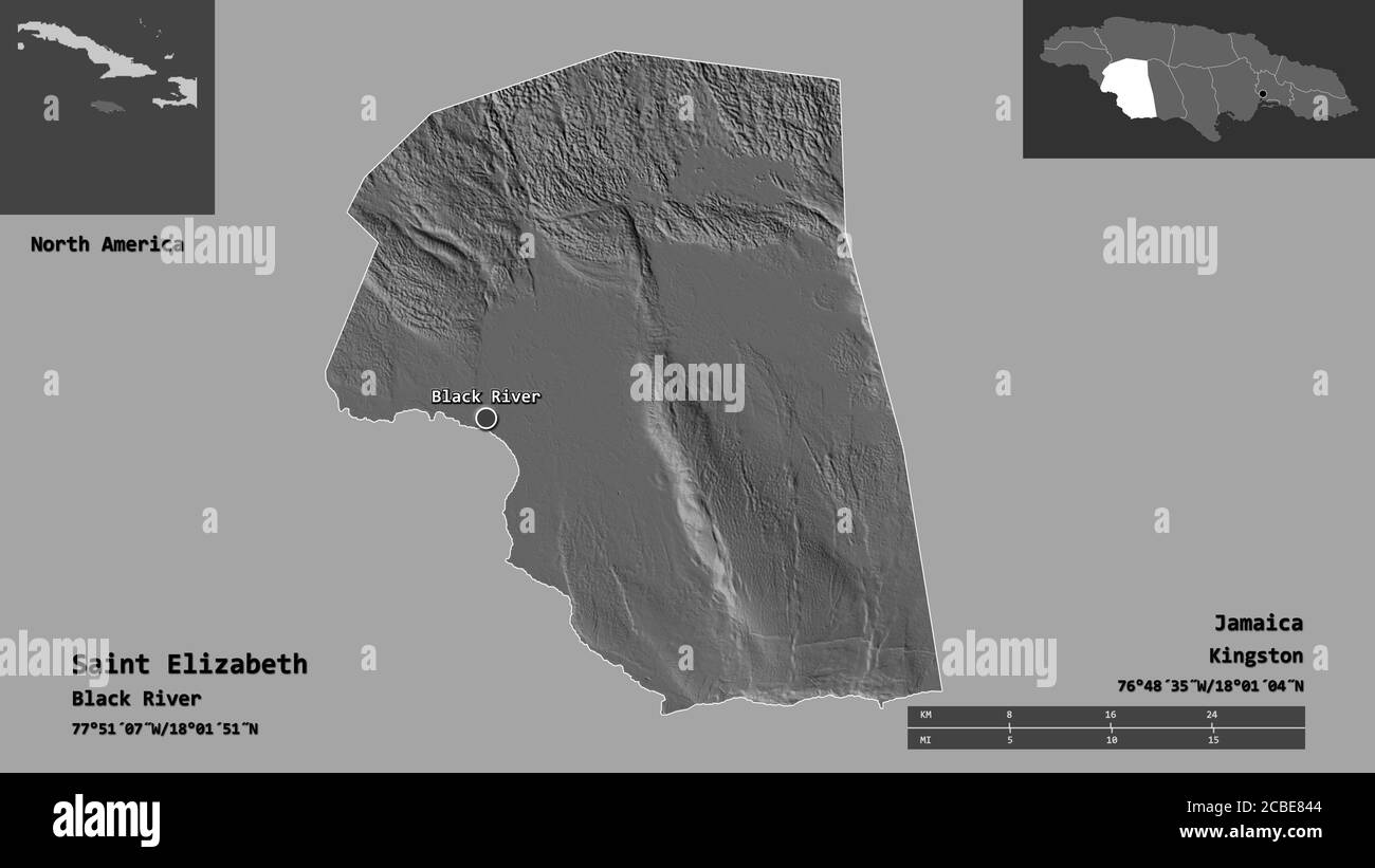 Shape of Saint Elizabeth, parish of Jamaica, and its capital. Distance ...