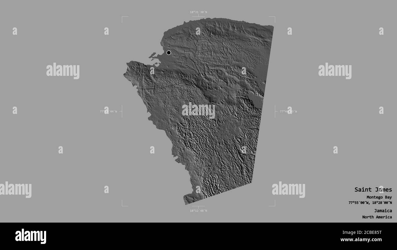Area of Saint James, parish of Jamaica, isolated on a solid background ...