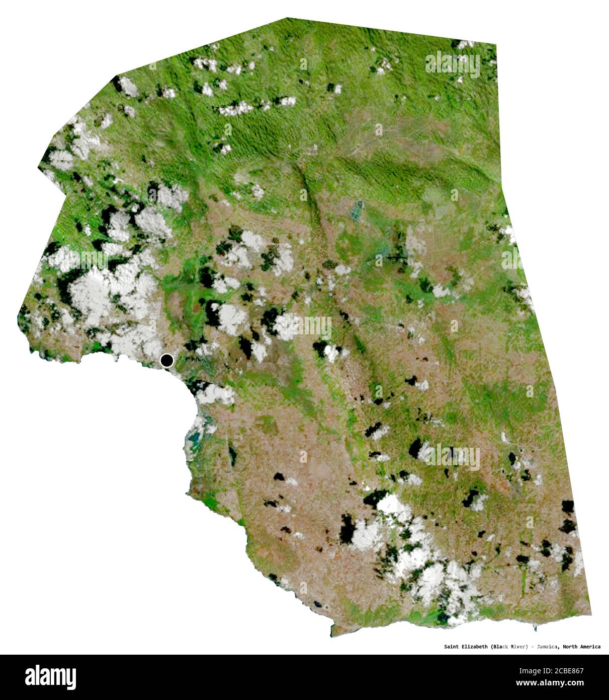 Shape of Saint Elizabeth, parish of Jamaica, with its capital isolated ...