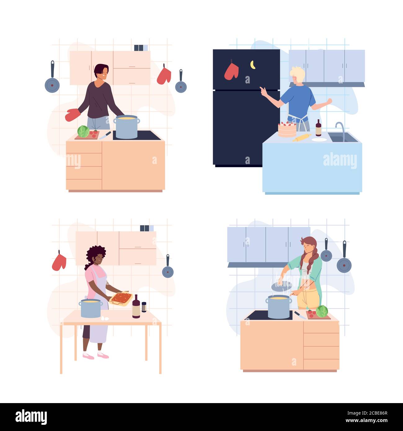 set of people are cooking over white background vector illustration ...