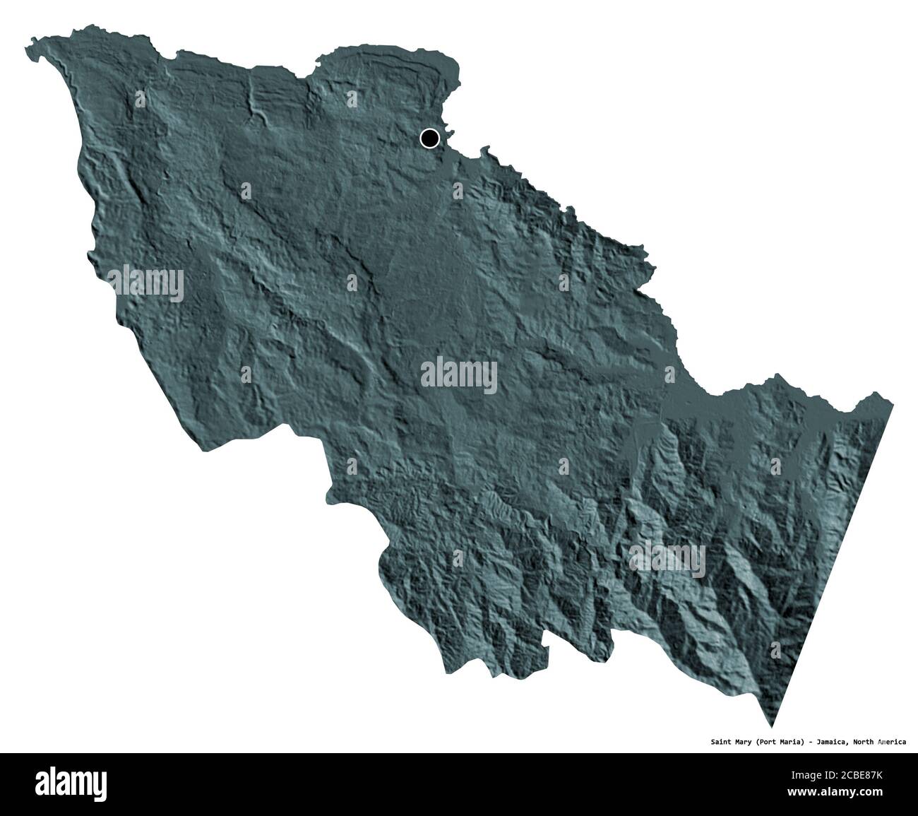 Shape of Saint Mary, parish of Jamaica, with its capital isolated on ...
