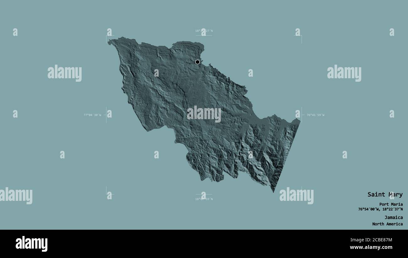 Area of Saint Mary, parish of Jamaica, isolated on a solid background ...