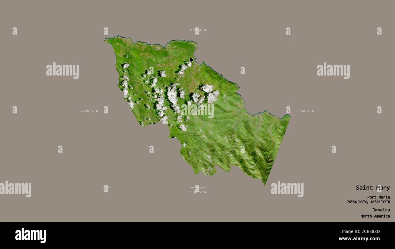 Area of Saint Mary, parish of Jamaica, isolated on a solid background ...