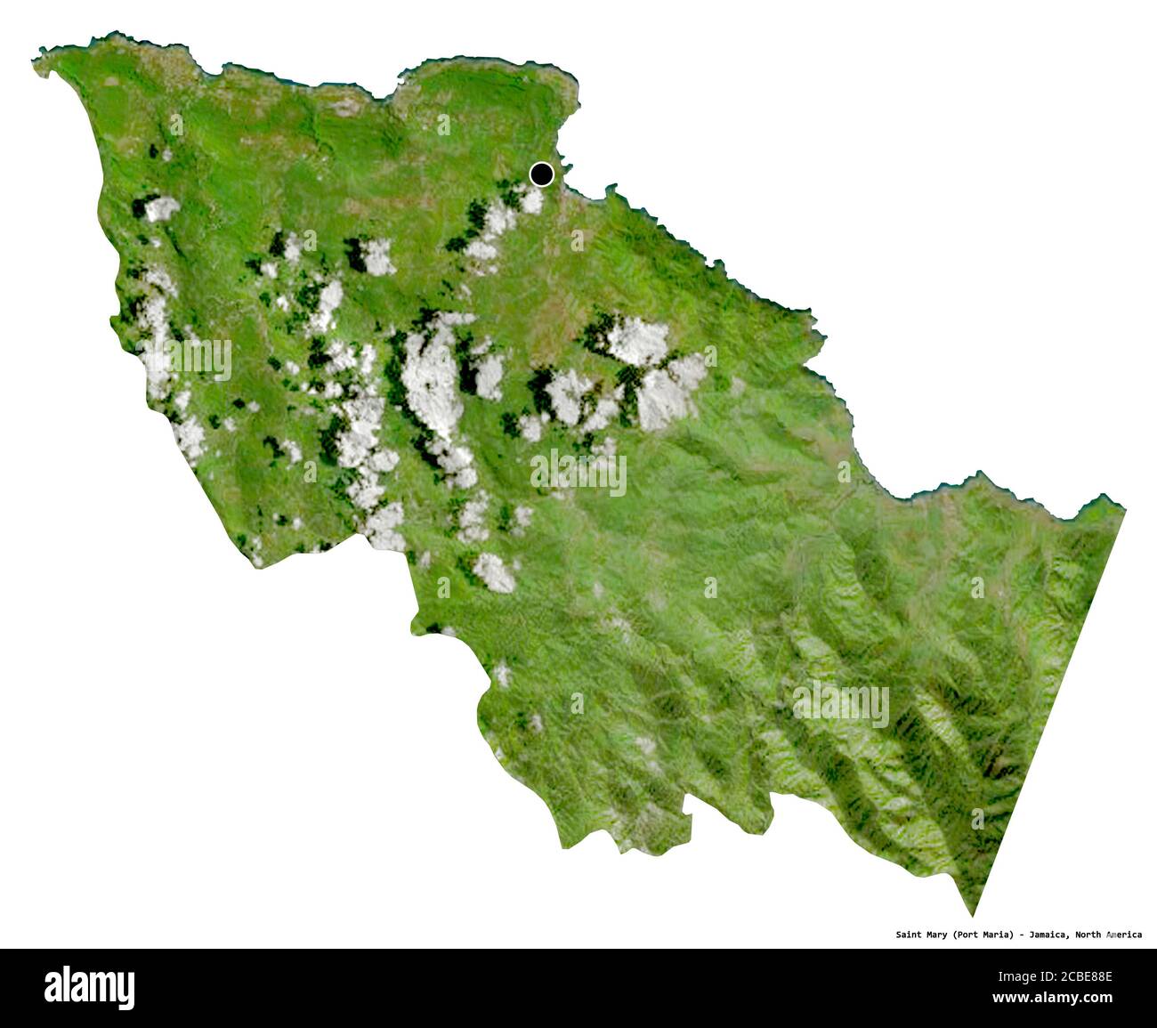 Shape of Saint Mary, parish of Jamaica, with its capital isolated on ...