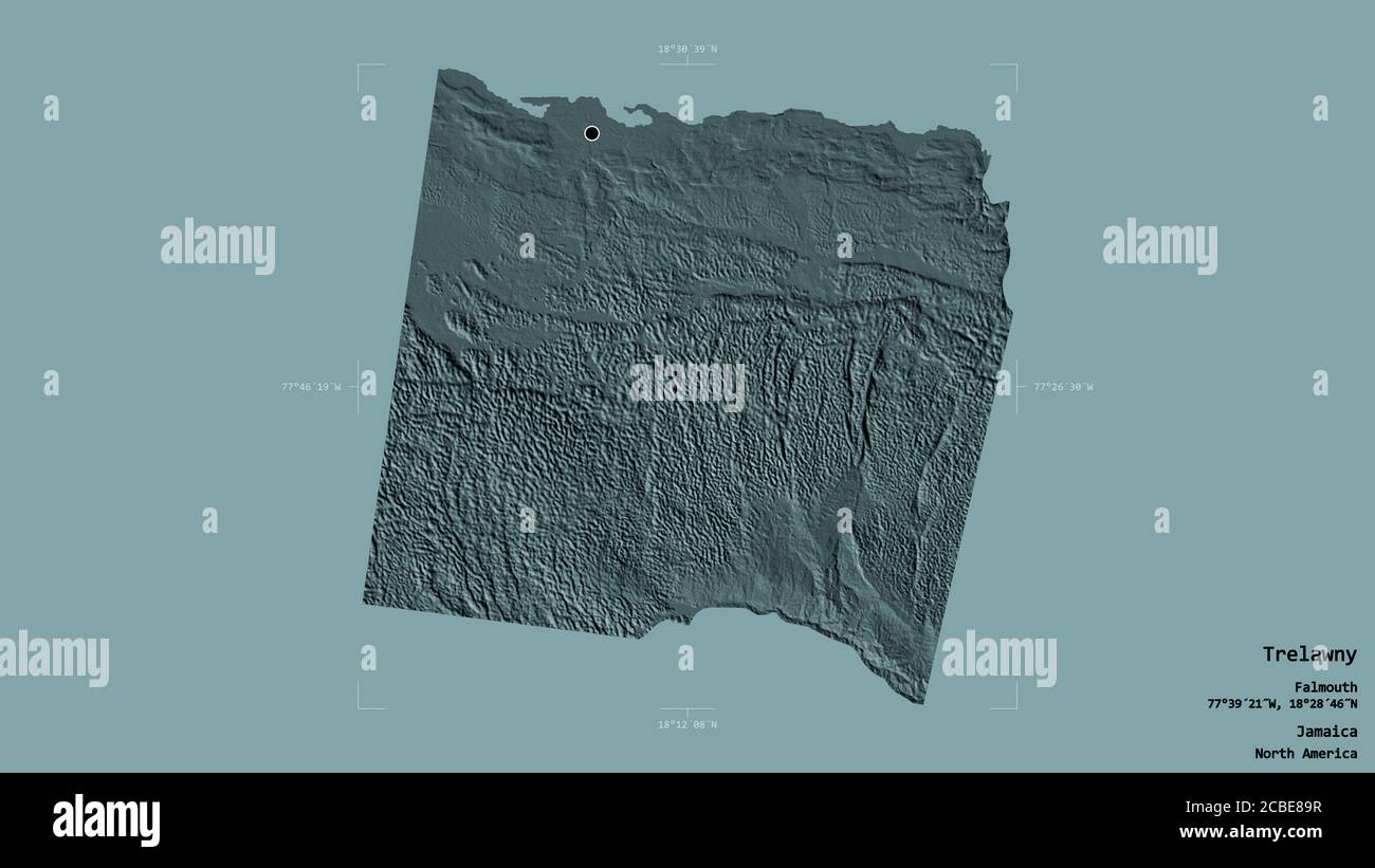 Area of Trelawny, parish of Jamaica, isolated on a solid background in ...