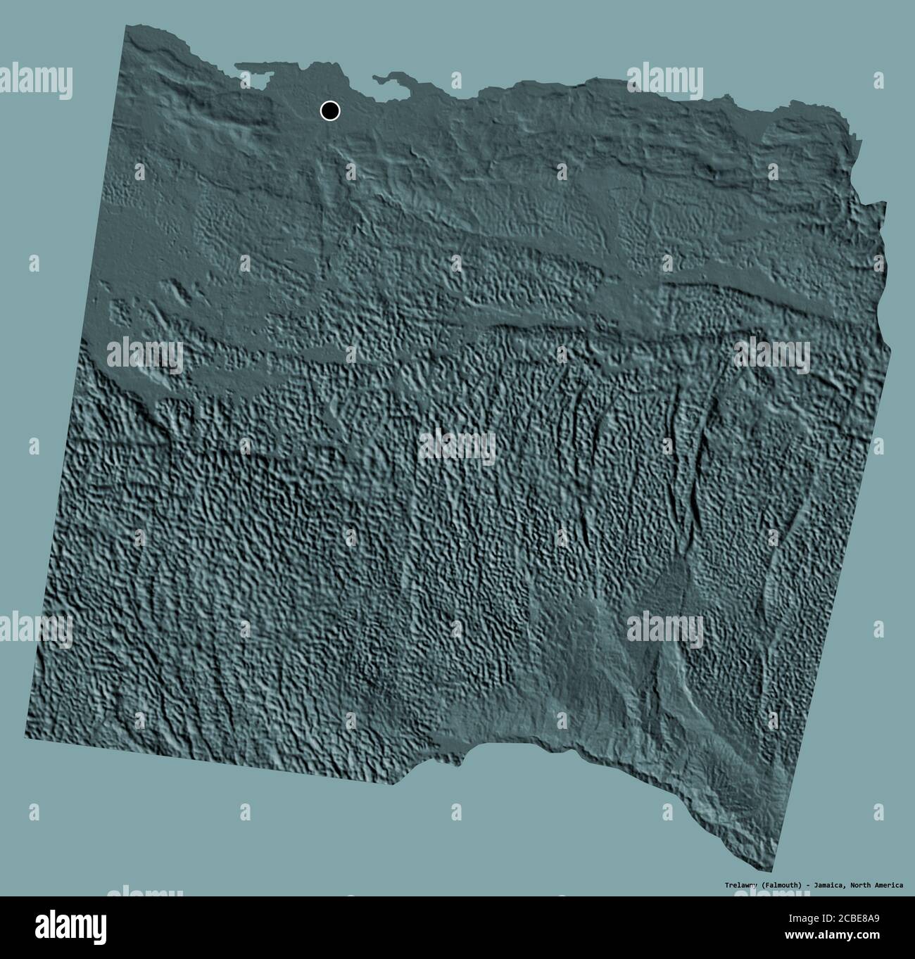 Shape of Trelawny, parish of Jamaica, with its capital isolated on a ...